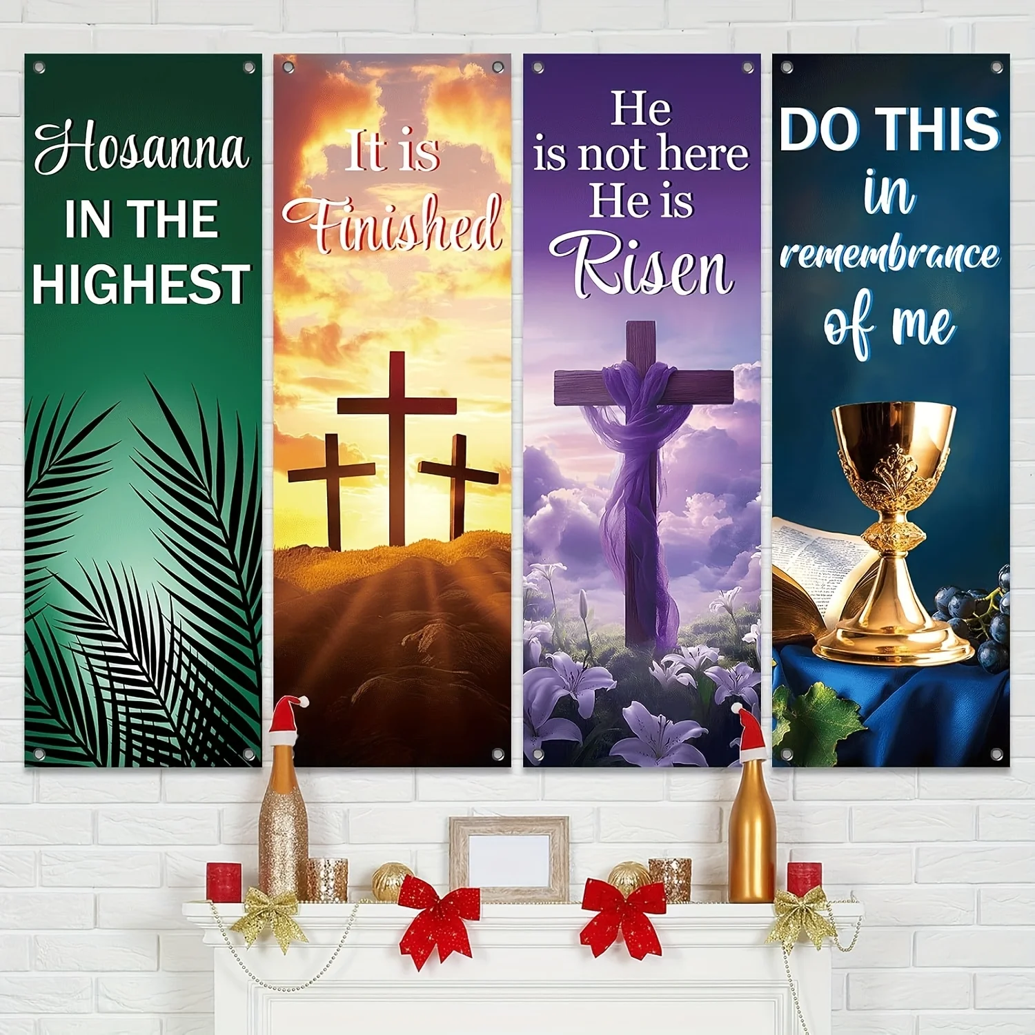 4PCS Easter Church Banners for Sanctuary Wall Welcome Religious Easter ...