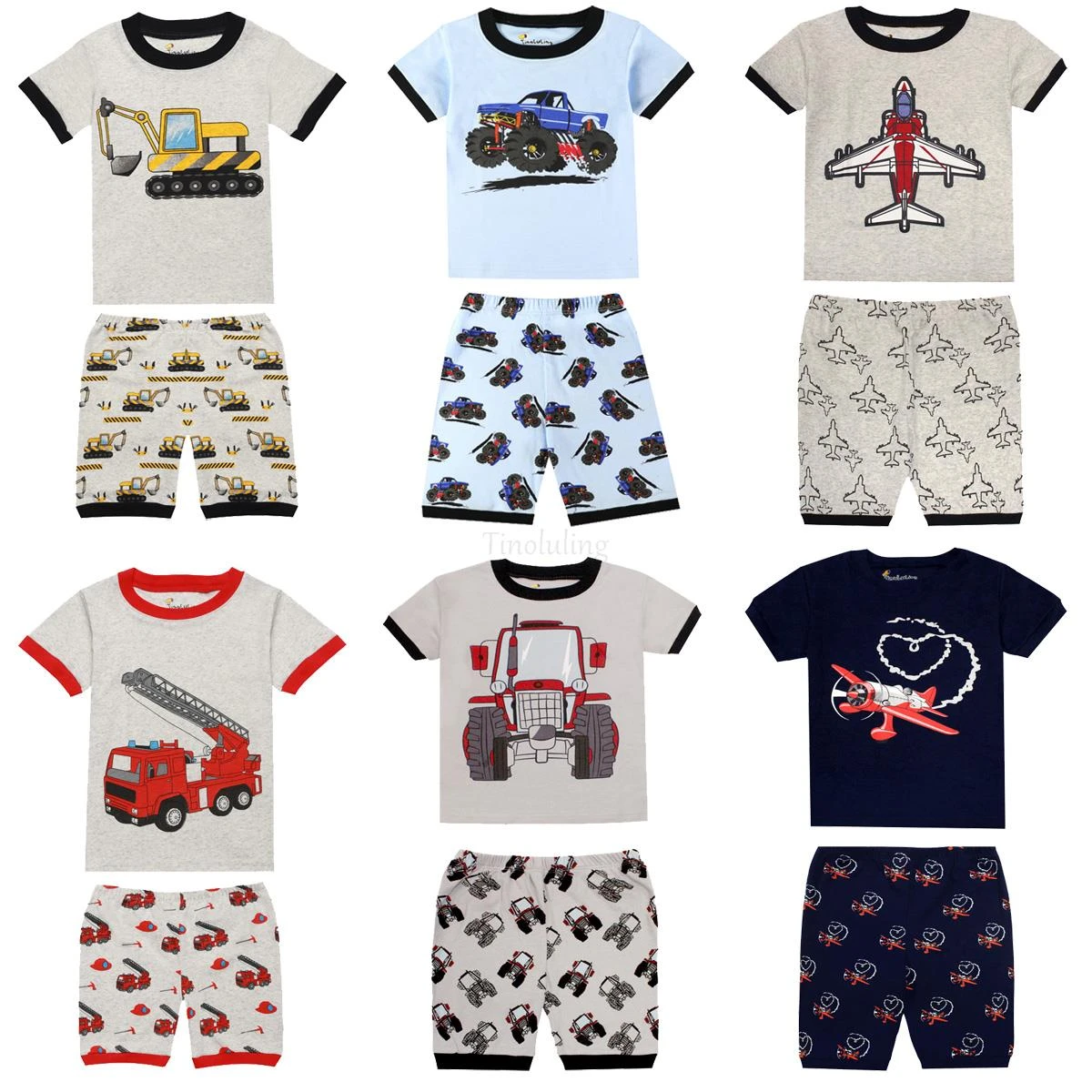 Boys Summer Pajamas Sets Children Excavator Printing Pajamas Rooter ...