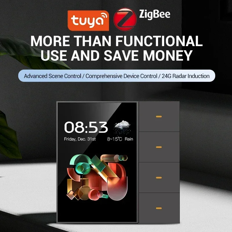 Tuya Zigbee 3.5 Inch Smart Wall Switch Touch Screen 4 Groups Switch 8 ...