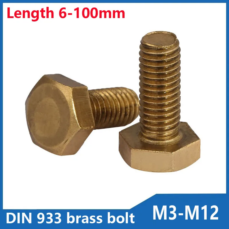 DIN933 Brass Full Thread External Hex Hexagon Screw Copper Full Tooth ...