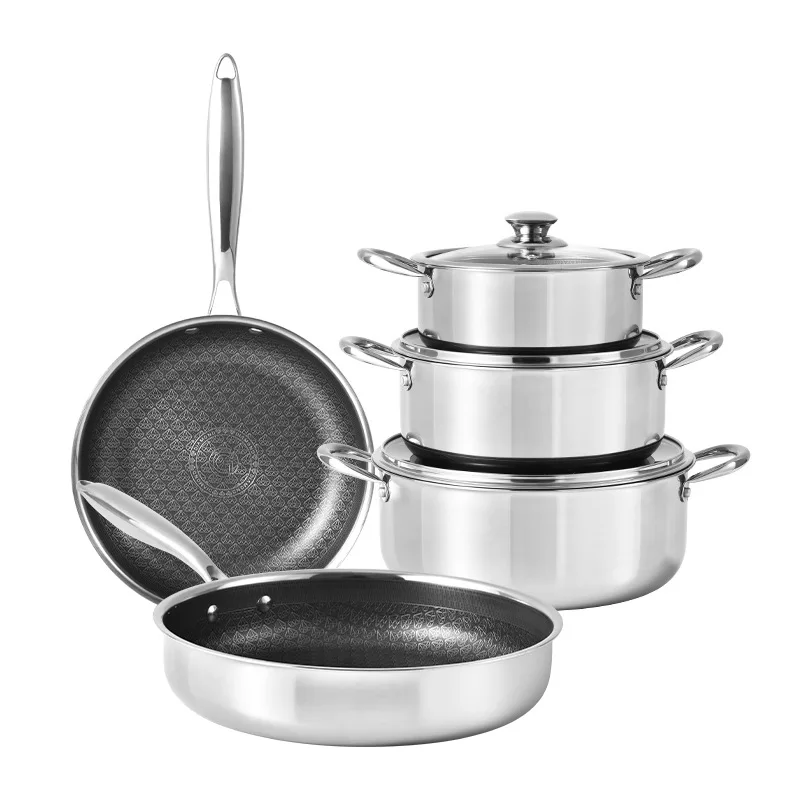316 Stainless Steel Honeycomb Non-stick Cookware Set Pan Household ...