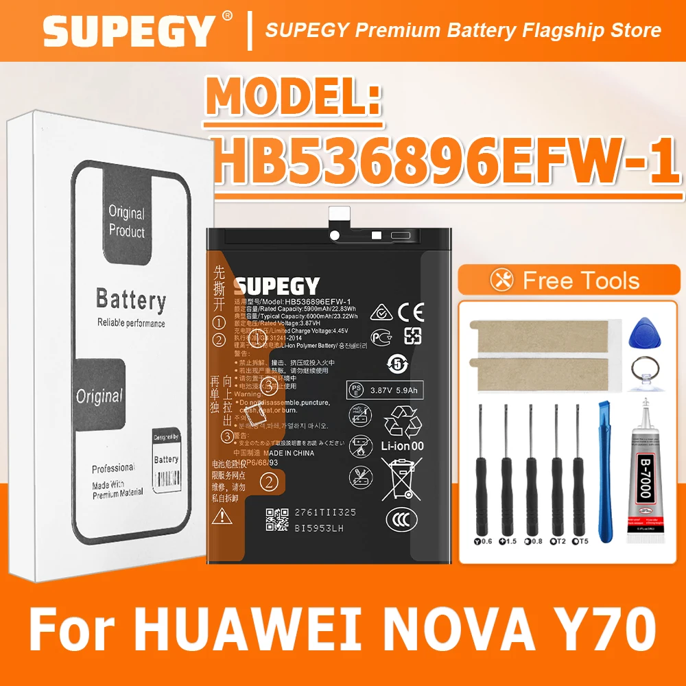 SUPEGY 100% New Battery HB536896EFW-1 For HUAWEI NOVA Y70 Battery ...