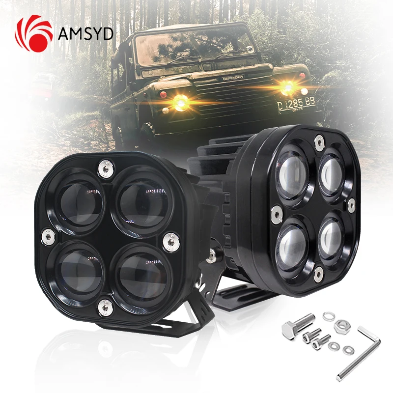 1Pc 4 Lens Motorfiets Koplamp Led Verlichting Dual Kleur Hi/Low Beam ...