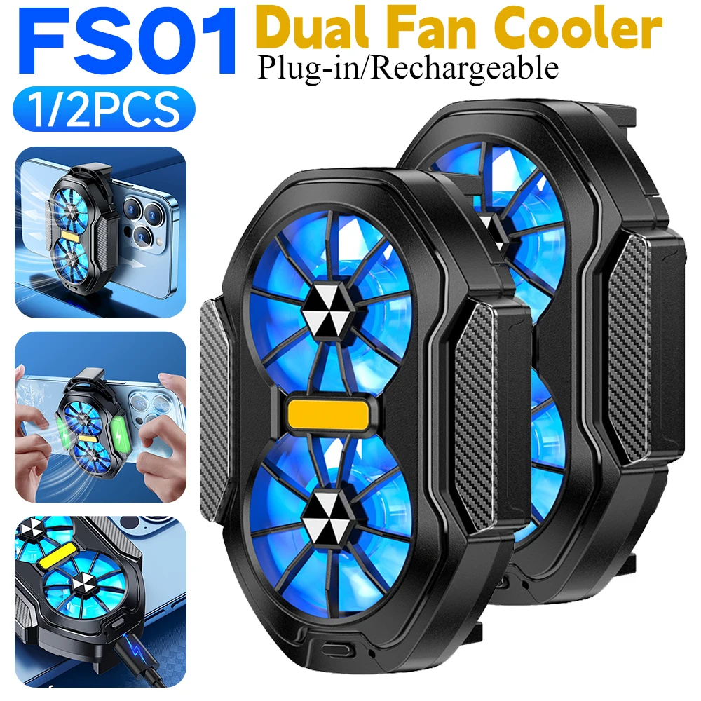 1-2pcs-FS01-Dual-Fan-Mobile-Phone-Cooler-Type-C-Cell-Phone-Cooling-Fan ...