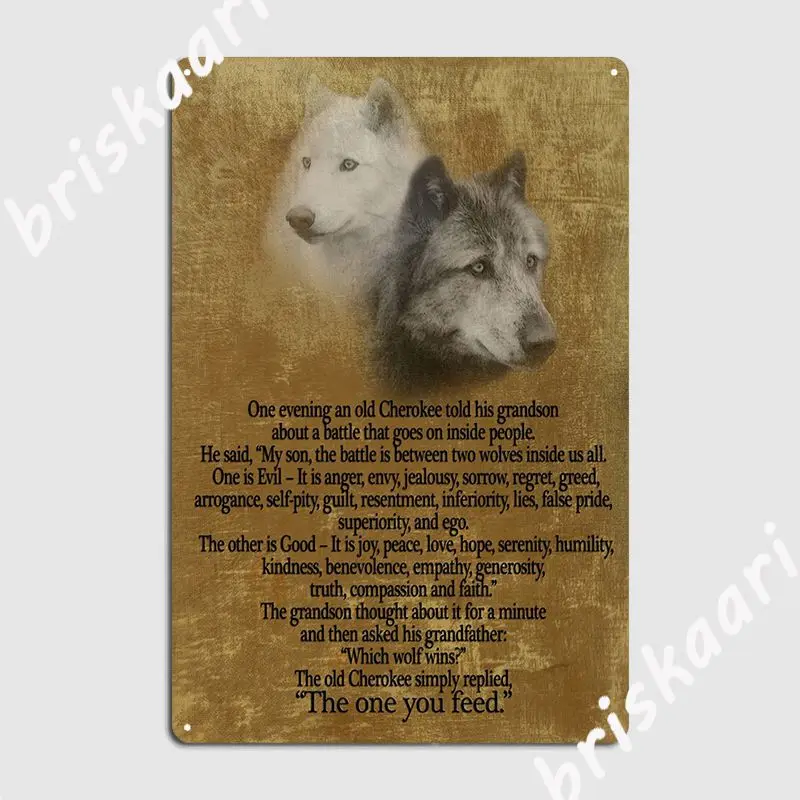 The Two Wolves Cherokee Proverb Poster Metal Plaque Club Bar Plaques ...