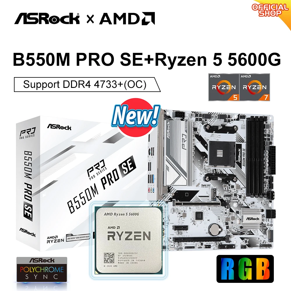 New-Asrock-B550M-Pro-SE-Motherboard-Kit-With-AMD-Ryzen-5-5600G-R5-B550 ...