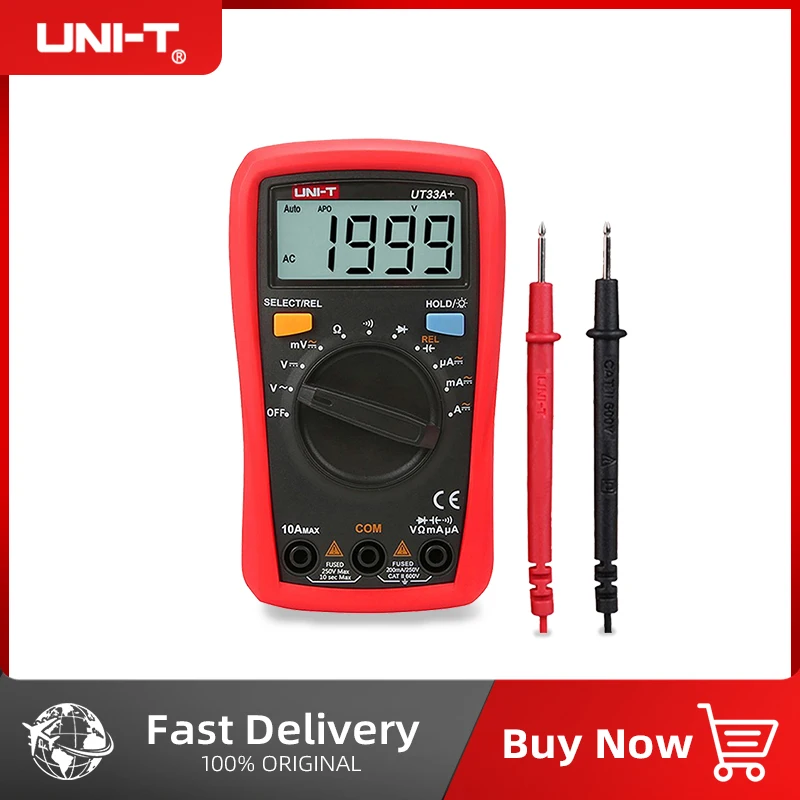 UNI-T UT33A+ UT33B+ UT33C+ UT33D+ Palm Size Multimeter CAT II 600V LCD ...