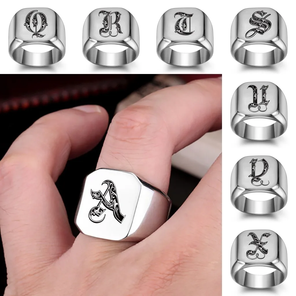 New Stainless Steel Initial Alphabet Letter A Vintage Ring For Men ...