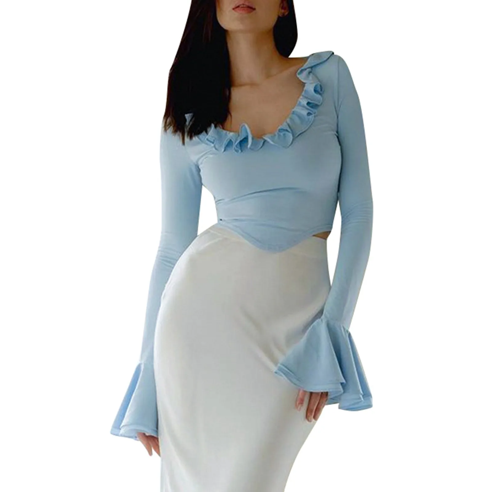 Women-S-Clothing-Offers-Fashion-Casual-Sweet-Tie-Big-Flared-Sleeve ...