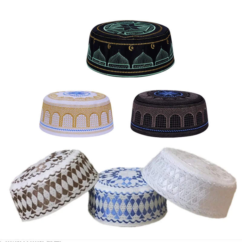 Islamic-Round-Cap-Saudi-Arabia-Embroidery-Hat-Muslim-Men-Headwear-Abaya ...