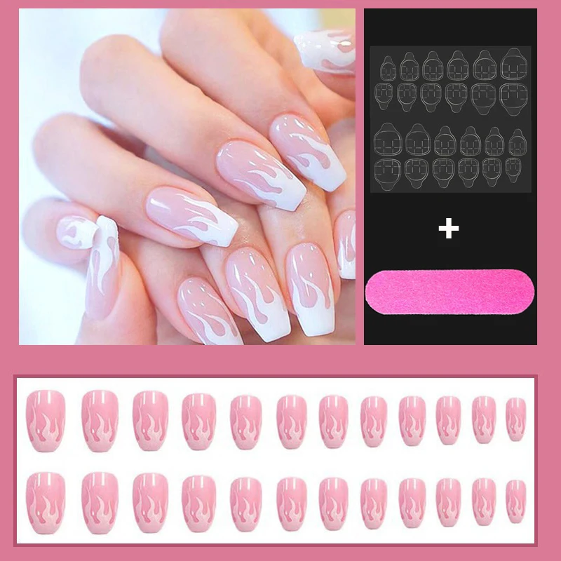 24Pcs-Fake-Nails-Art-Tips-Flame-Short-Detachable-Finished-Ballet ...