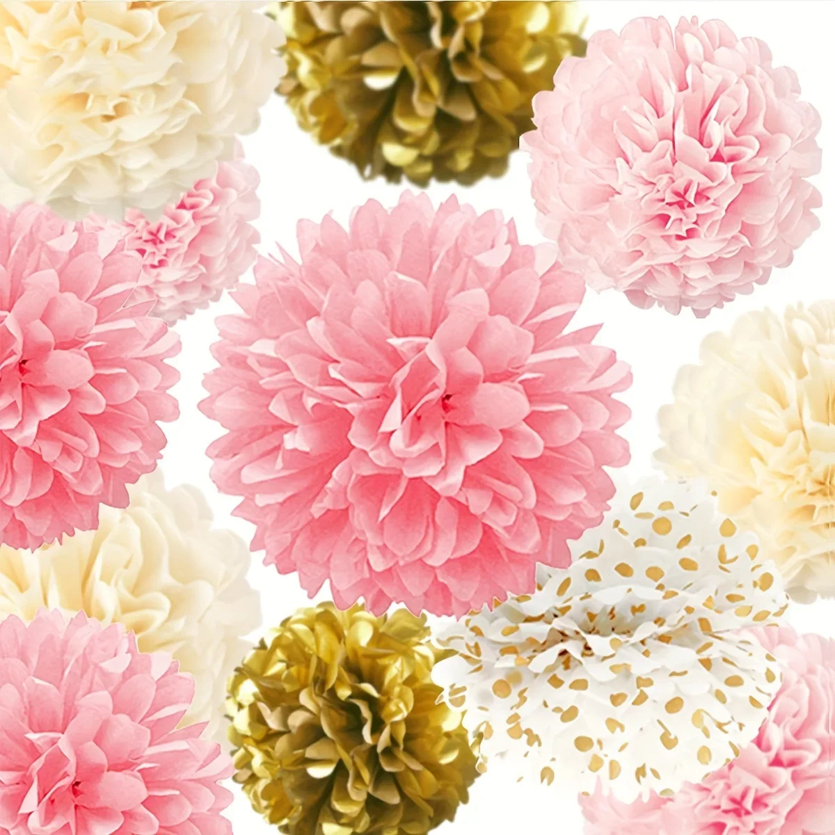 12-Vibrant-Pink-Gold-Paper-Pom-Poms-Elegant-Tissue-Flowers-for-Party ...