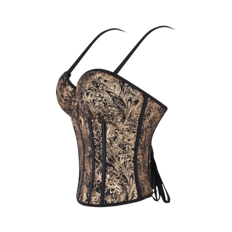 Black Gold Overbust Corset with Bra Suspenders Punk Basques Sleeveless ...