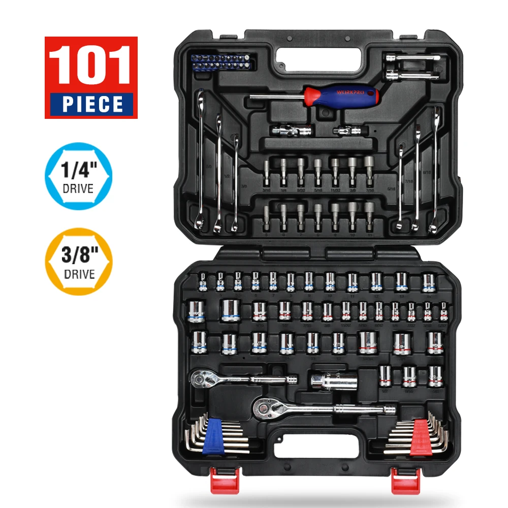 WORKPRO-101pcs-108pcs-64pcs-24pcs-Wrench-and-Socket-Tool-Set-Car-Repair ...