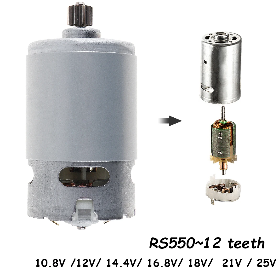 RS550 Mini Electric Motor with 12 Teeth DC Motors 10.8V 25V High Torque ...