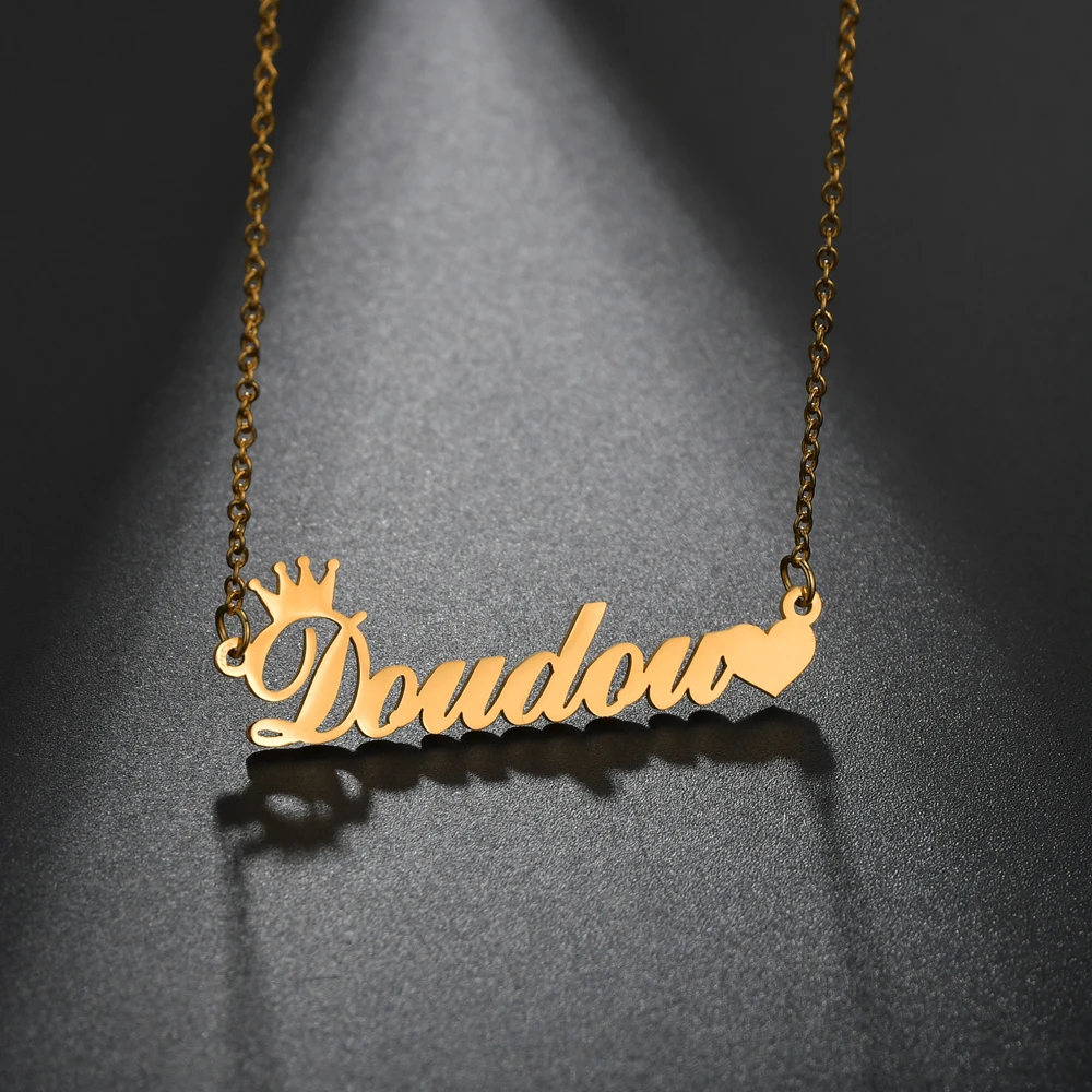 Acheerup Customized Name Stainless Steel Necklaces for Women Personalized Heart Crown Pendant Choker Jewelry Chain Mother Gift AliExpress