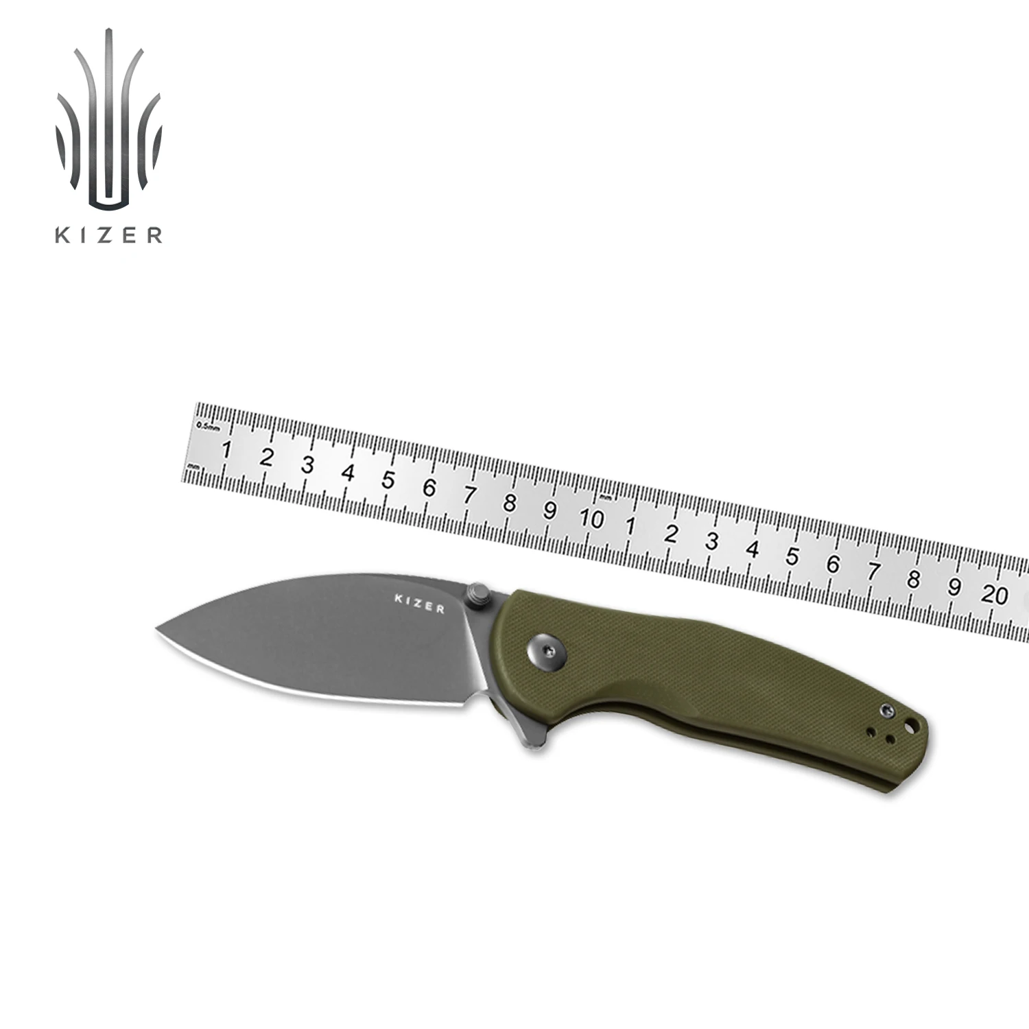 Kizer-EDC-Hunting-Knife-Mini-Grouper-V3669A3-Olive-Green-G10-Handle ...