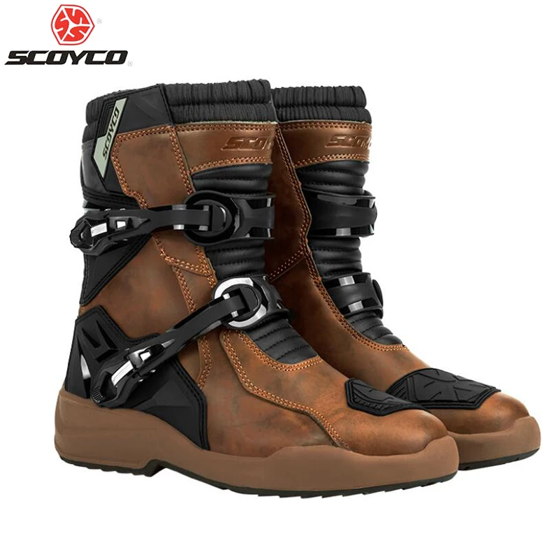 SCOYCO Motorcycle Mid-tube Boots Rally Riding Boots Leather TPU ...