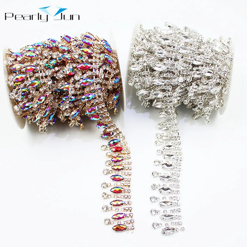 1-5-Yards-3cm-Drop-AB-Color-Rhinestone-Trim-Silver-Crystal-Gold-Chain ...