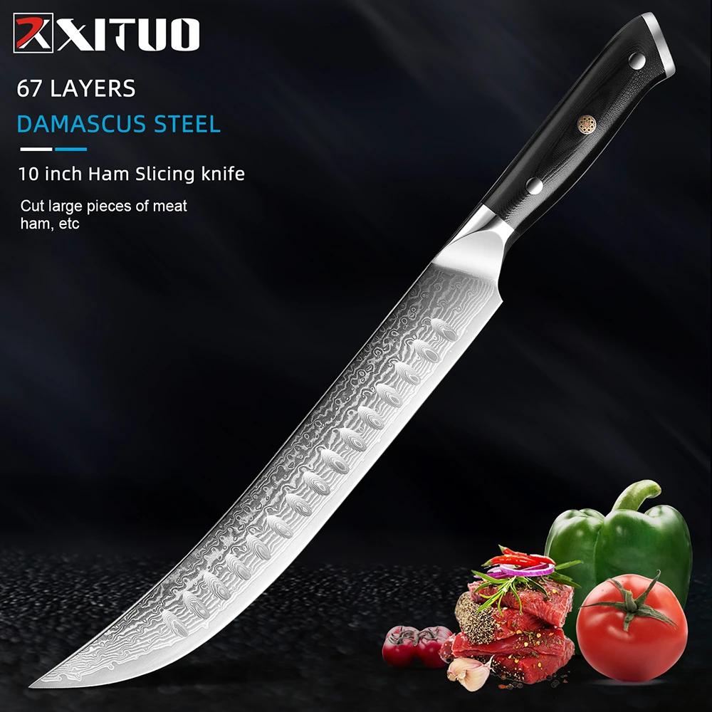XITUO 10" Damascus Steel Slicing Carving Knife Ultra Sharp Forged ...