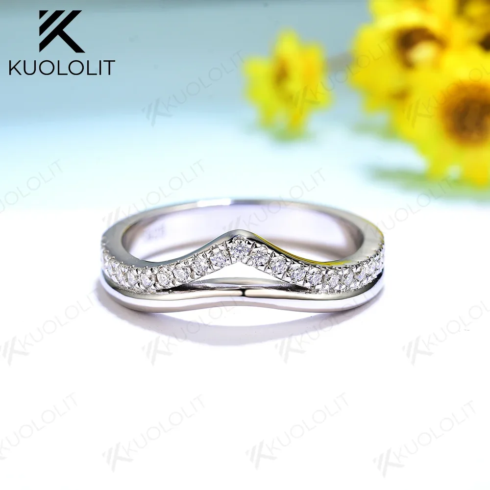 Kuololit Moissanite Rings for Women Men Solid 14K 10K 585 White Gold Double Rings Wedding Band ...
