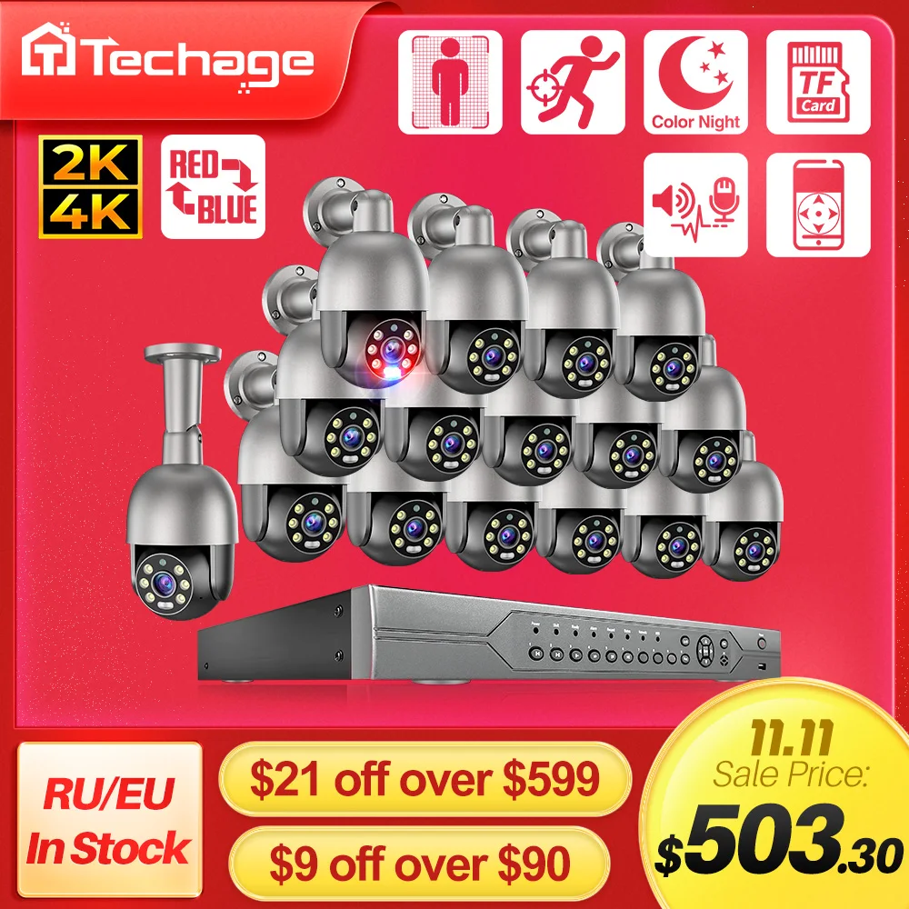 Techage 16ch 4mp 8mp Ptz Ai Poe Security Ip Camera System 2k 4k Cctv ...