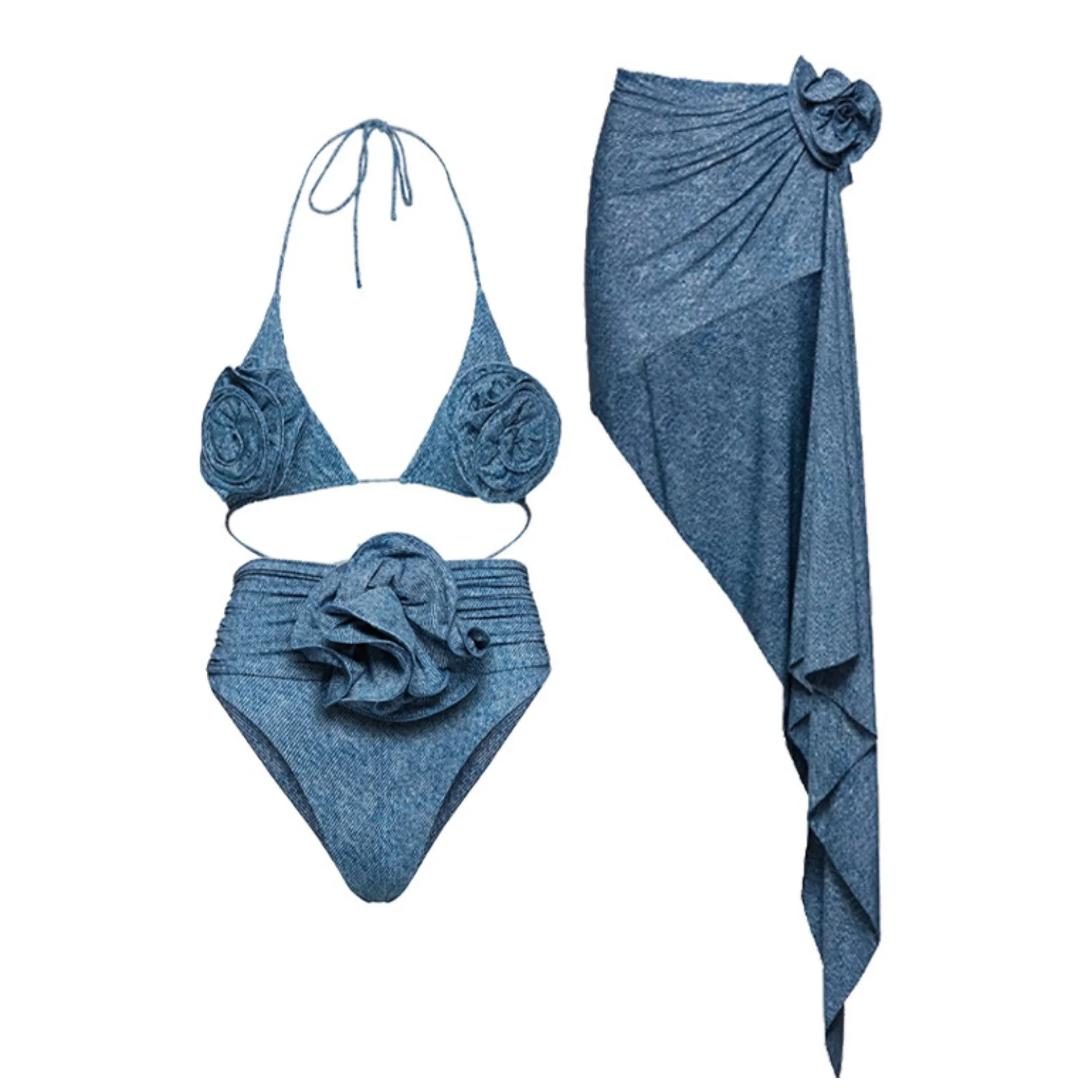 2024-New-Bikini-Set-Sling-3D-Flower-denim-printed-Swimsuit-Women ...