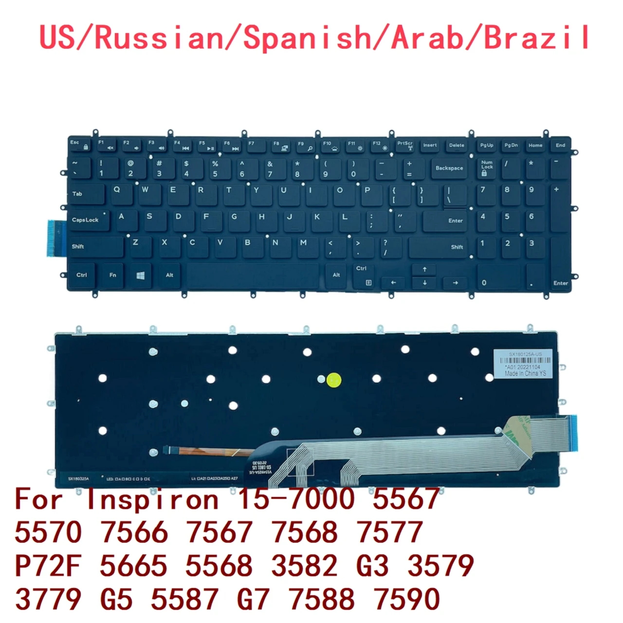 US-RU-SP-AR-BR-Backlit-Keyboard-For-Dell-Inspiron-15-7000-5567-5570 ...