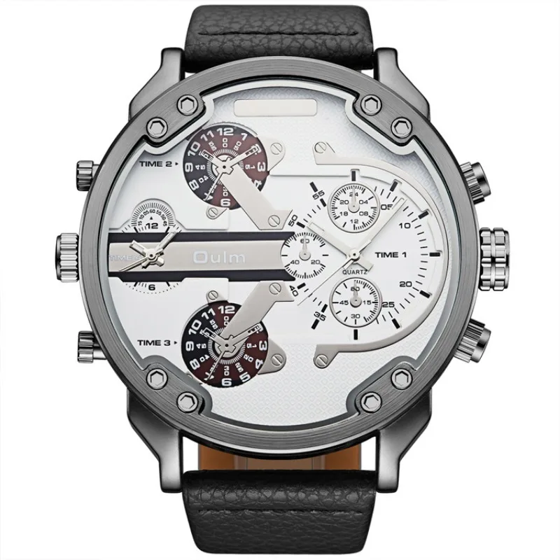 Oulm-Brand-New-Famous-Designer-Mens-Watches-Tual-Time-Zone-Quartz-Watch ...
