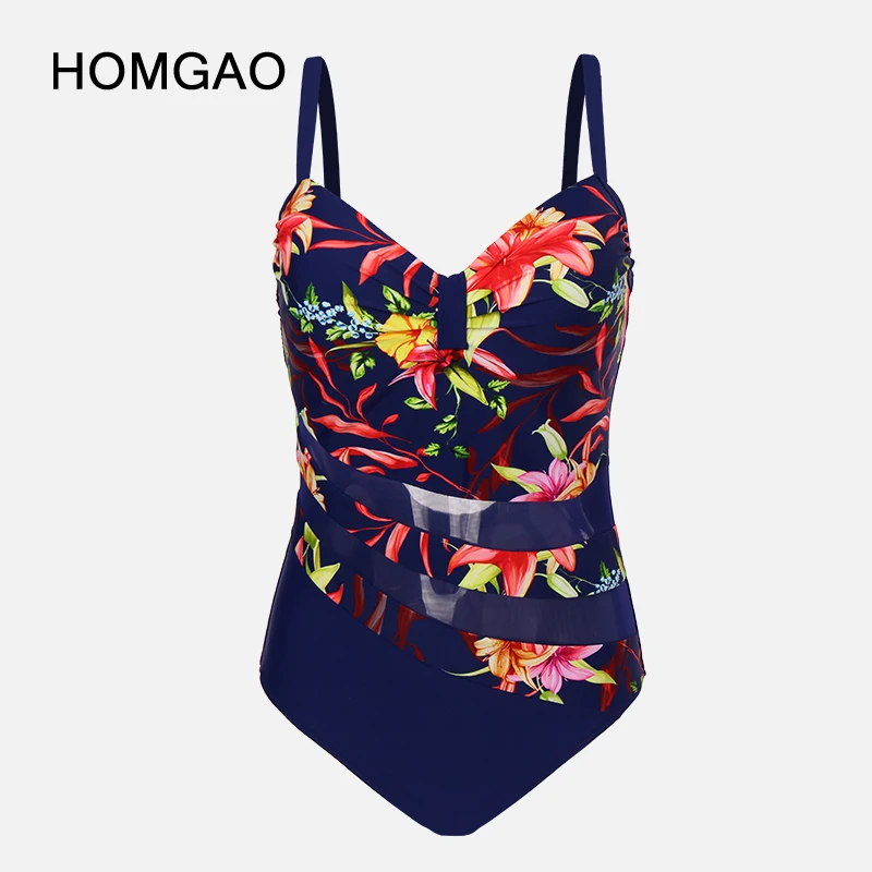 Homgao Sexy Mesh Women One Piece Swimsuit 2023 New Plus Size Swimwear
