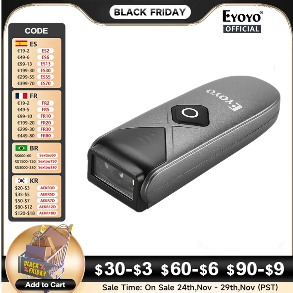 Eyoyo Ey-015 Mini Barcode Scanner Usb Wired/bluetooth/ 2.4g Wireless 1d ...