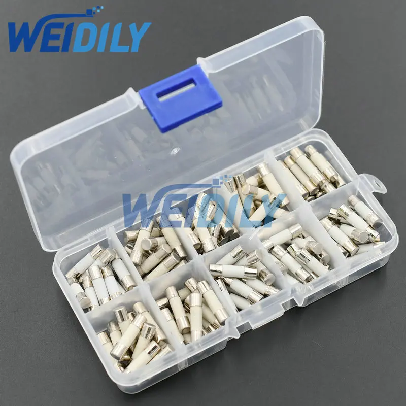 100PCS Ceramics Fuses Kit In Box Slow Blow 5x20mm T 1A 2A 3.15A 4A 5A ...