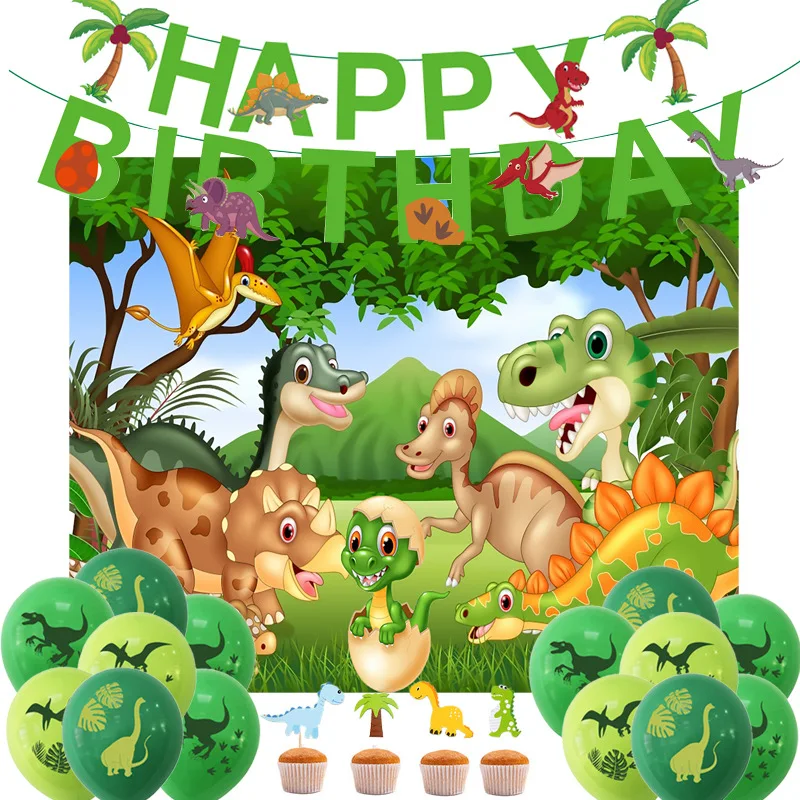 Decoración de cumpleaños de dinosaurios, pancarta de dinosaurio de árbol de coco, Serie de ...