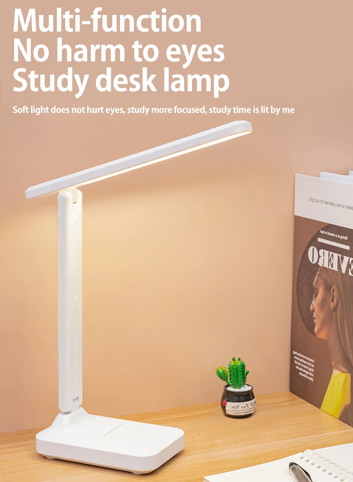 LED Desk Lamp Rechargeable Eye-Caring Touch Control with USB Charging ...