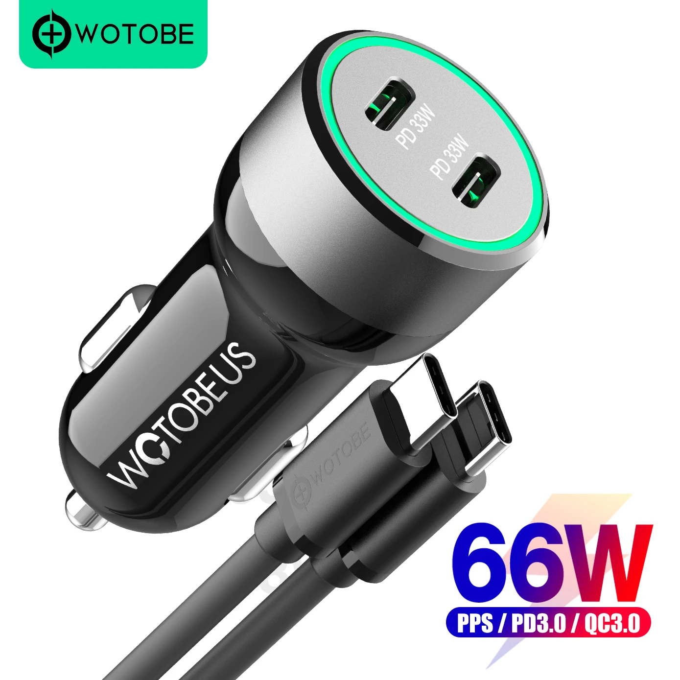 WOTOBE USB C Car Charger 2-Port 66W (33W+33W) PD3.0/PPS QC3.0 AFC for ...
