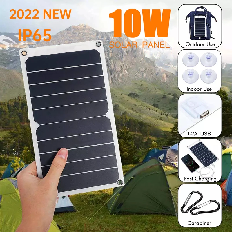 Panel Solar de 10W, cargador portátil para teléfono móvil, USB, 5V, fotovoltaico, para ...