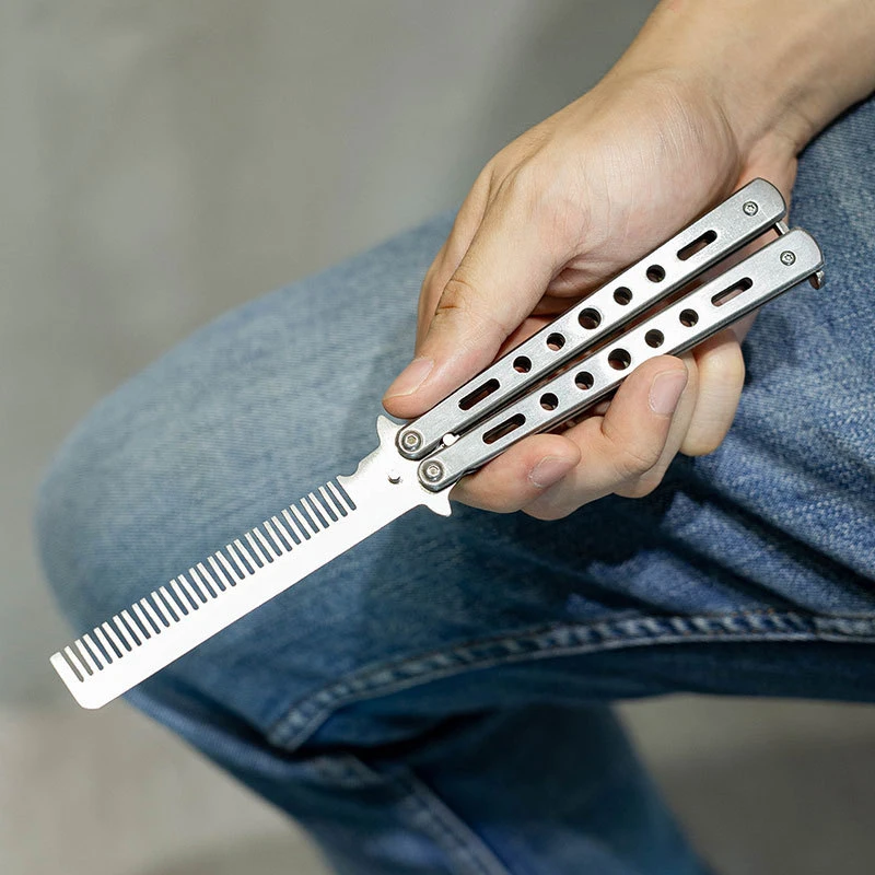 Foldable Butterfly Knife Comb Stainless Steel Practice Training ...