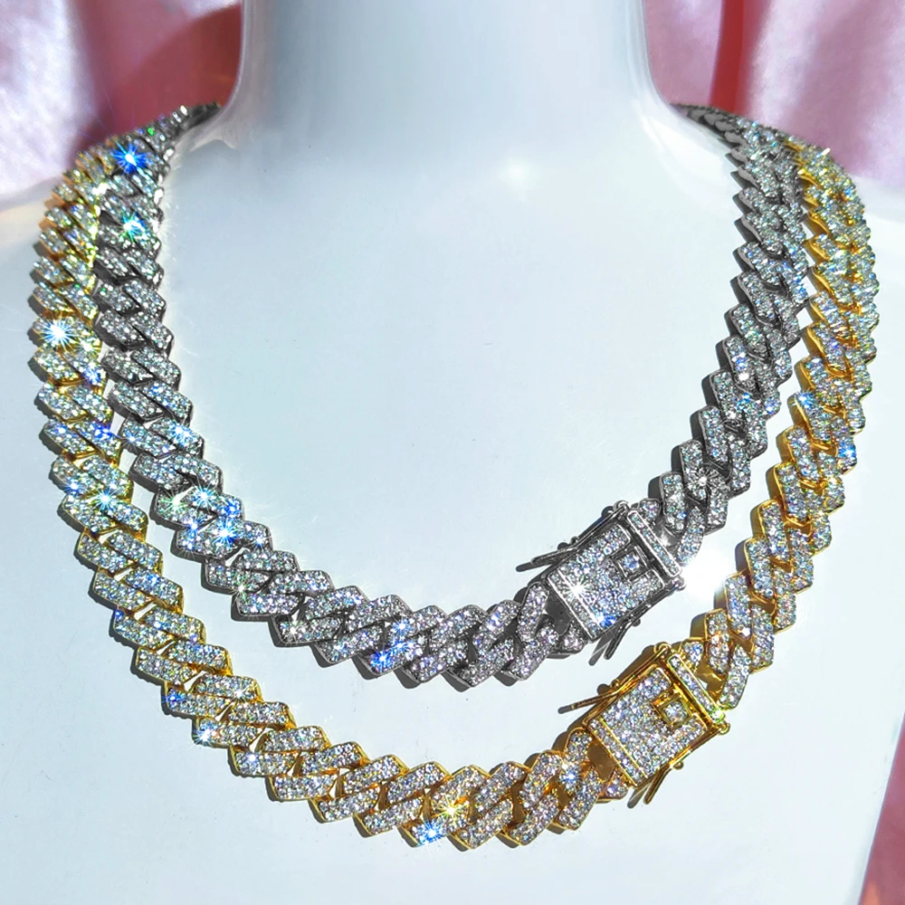 Fashion Iced Out 14MM Prong Cuban Link Chain For Women Bling 2 Row ...