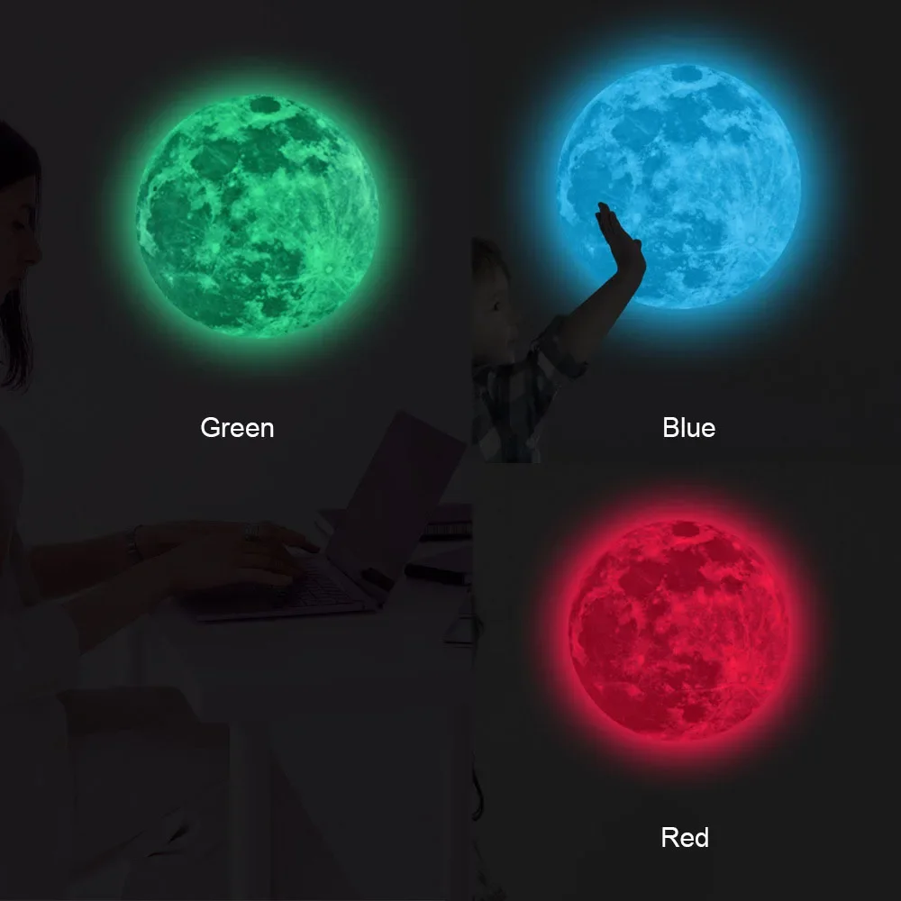 5-30cm-Luminous-Moon-Sticker-PVC-Waterproof-Green-Blue-Glowing-Sticker ...