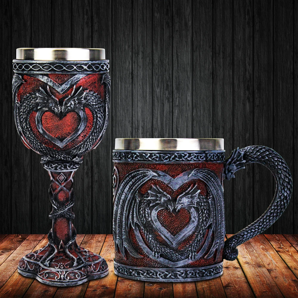 Medieval-Double-Dragon-Wine-Goblet-Stainless-Steel-Beer-Cup-Drinking ...