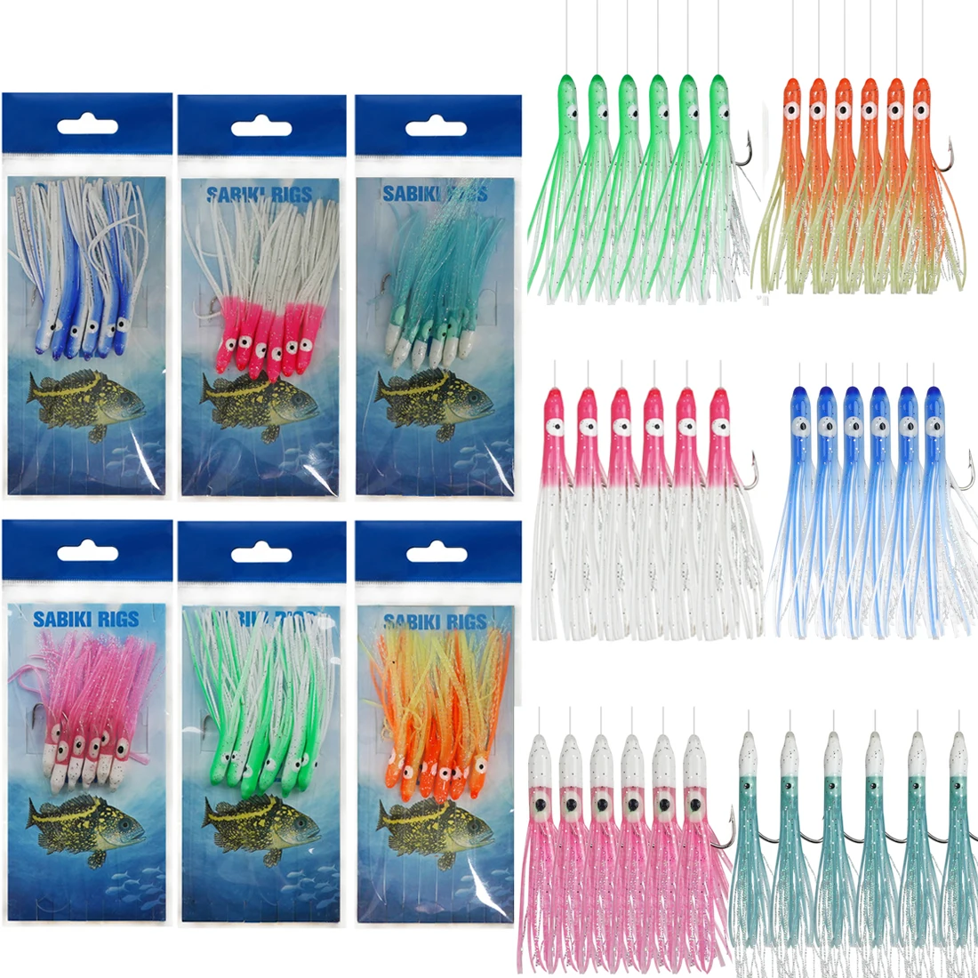 6-12Packs-Soft-Squid-Skirts-Eel-fishing-Lures-Teasers-Saltwater-Octopus ...
