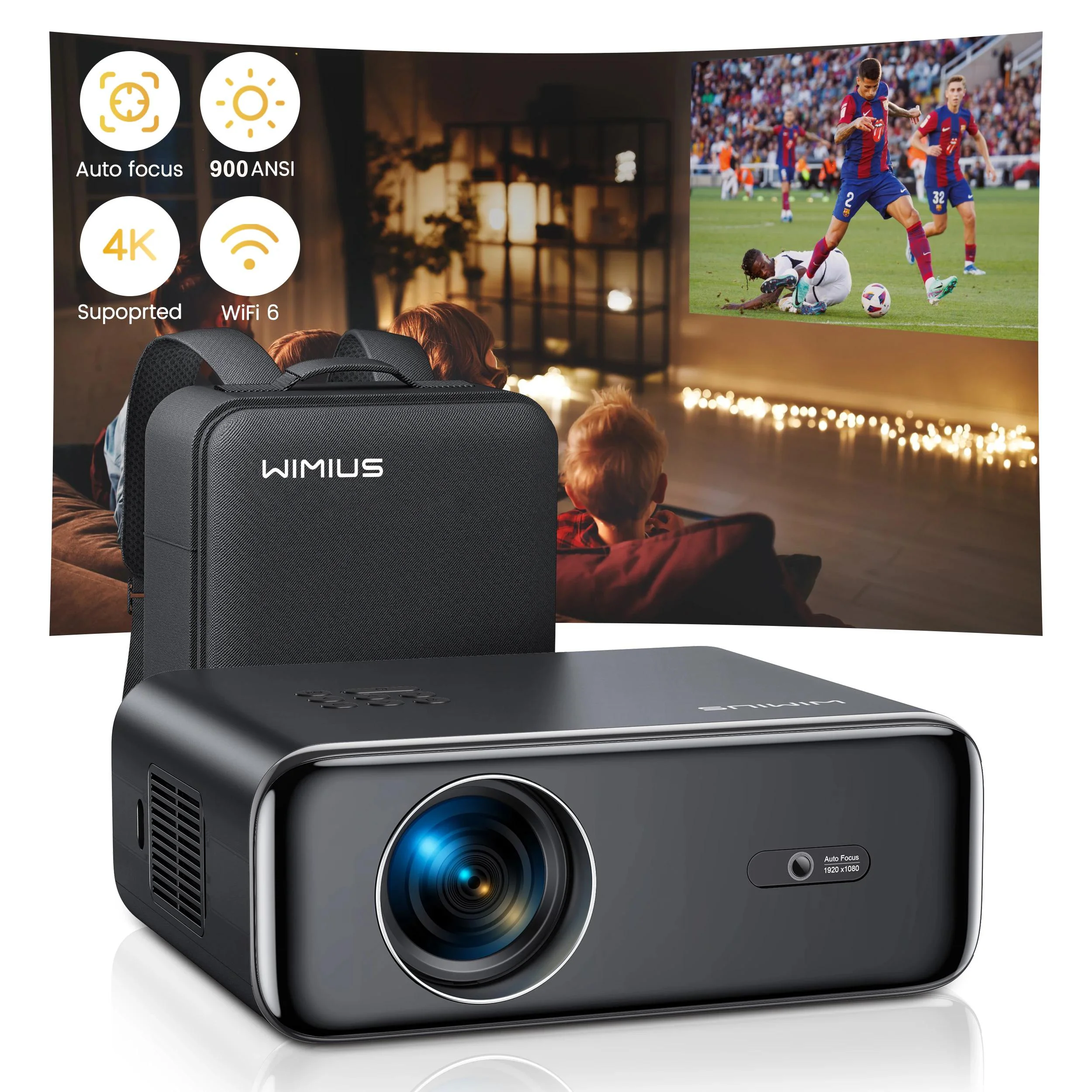 WiMiUS Auto Focus/4K Support Native 1080P Projector with WiFi 6 ...