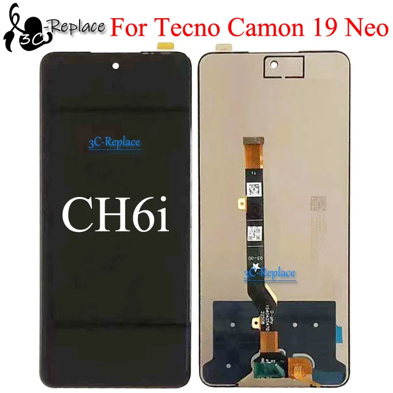 Tecno Camon 19 Neo CH6i LCD 디스플레이 터치 스크린 디지타이저 패널 어셈블리 교체/프레임 포함, 블랙 6. ...