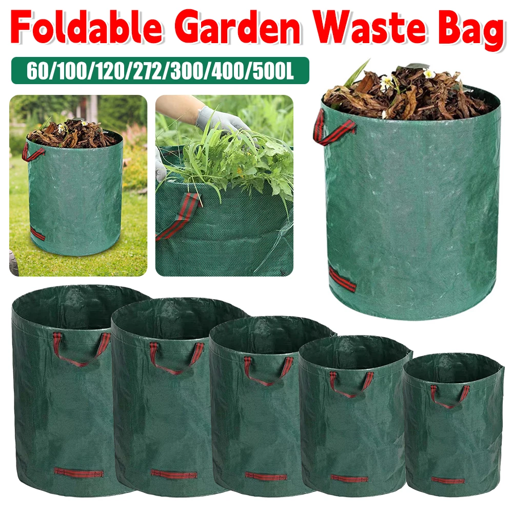 120-500L Garden Yard Waste Bag Waterproof Leaf Sack Weed Trash Can ...