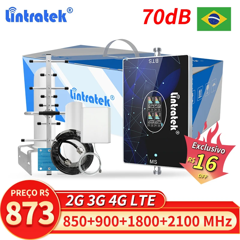 Lintratek 4 bandas GSM 2G 3G 4G impulsionador de sinal LTE B28 700 800 850 900 1800 2100 2600 ...