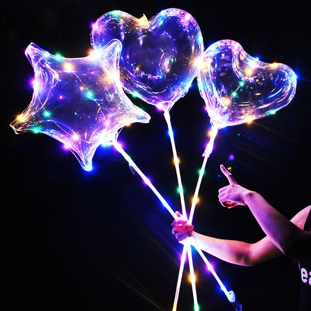 10 Sets LED Glowing Transparent Balloons Clear Heart/Star Shape Balloon ...