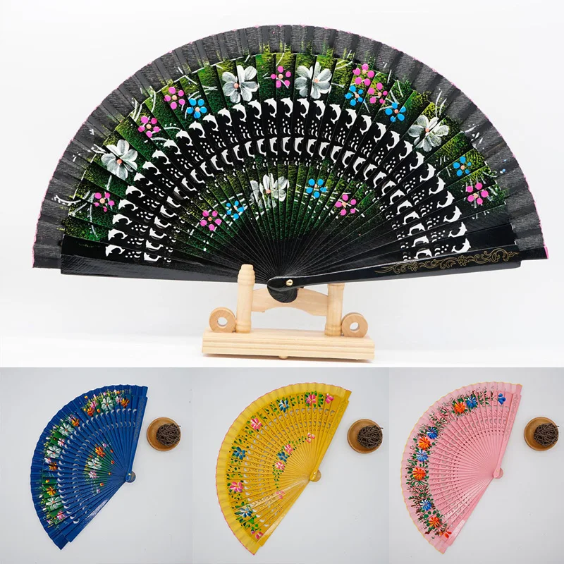 Folding-Fan-Wood-Spanish-Fan-For-Dancing-Painted-Hand-Folding-Fan-Party ...