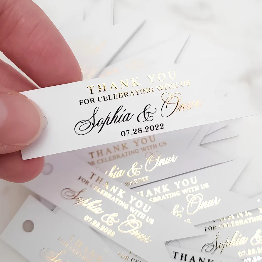 50pcs-Custom-Wedding-Labels-Gold-Name-Tags-Wedding-Thank-You-Label ...