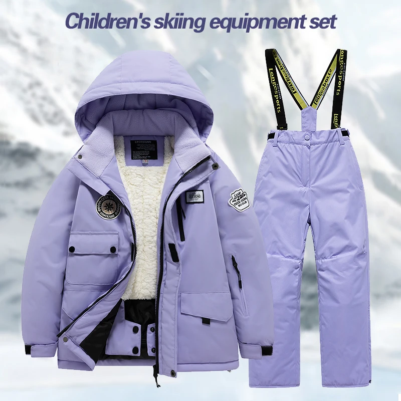 Children's Ski Suit Men's and Women's Set with Thick Waterproof and ...