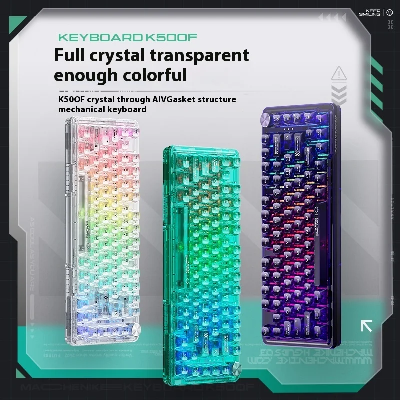 New-K500F-B81-Wired-Mechanical-Keyboard-Transparent-Keycap-Gasket ...